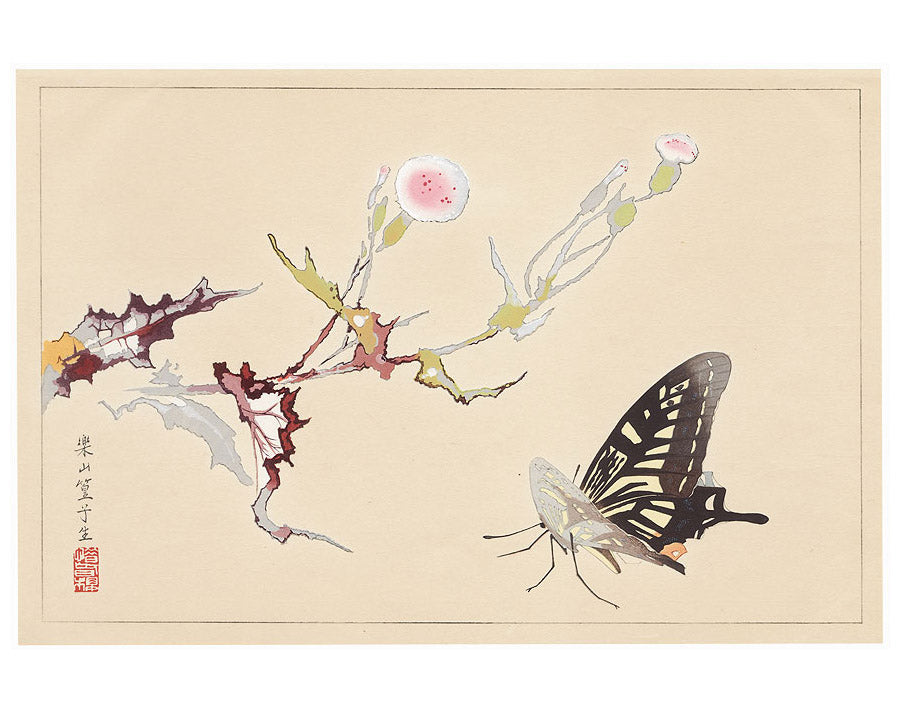TSUCHIYA RAKUSAN (1896 – 1976) Thistle and swallowtail butterfly 1934 ...